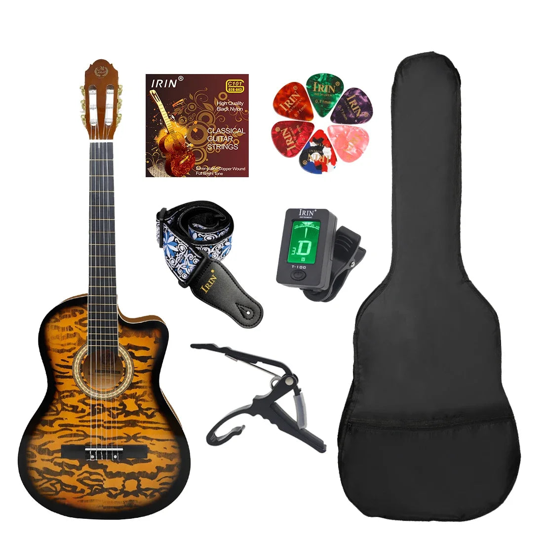 M MBAT 39 Inch Classical Guitar 19 Frets Spruce Panels Acoustic Guitar ...